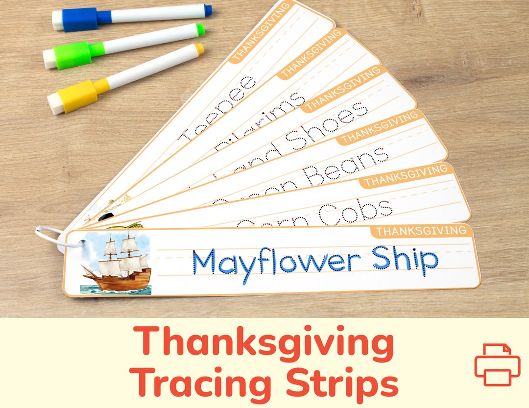 Thanksgiving Day Tracing Strips: Printable Educational Activities ...