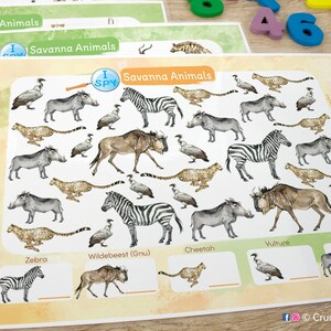 African Savanna Animals I Spy Counting Worksheets. Safari Grassland ...