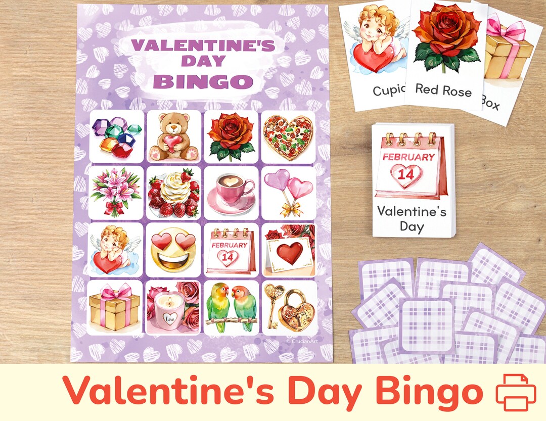 Valentine's Day Bingo Game: Printable Preschool, Kindergarten, Toddler ...