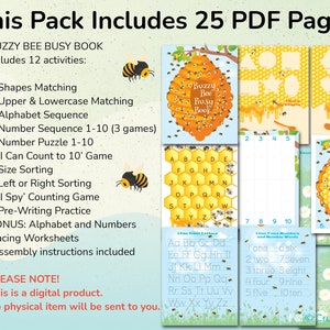 Honey Bee Preschool Printable Busy Book. Honeybee Activity. Pre-k ...