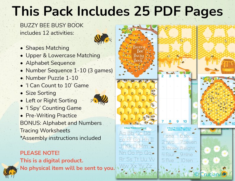 Honey Bee Preschool Printable Busy Book. Honeybee Activity. - Etsy