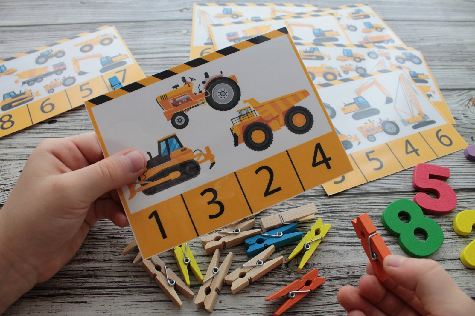 Count Clip Cards Numbers. Printable Construction Trucks. - Etsy