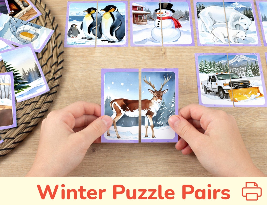 Winter Puzzle Pairs: Printable Match Cards for Toddlers. Preschool ...