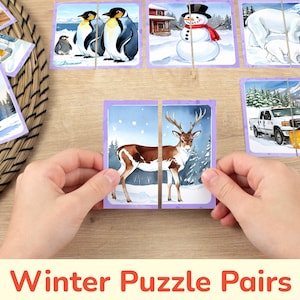 Winter Puzzle Pairs: Printable Match Cards for Toddlers. Preschool ...
