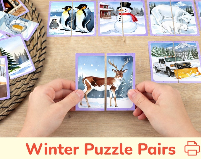 Winter Puzzle Pairs: Printable Match Cards for Toddlers. Preschool ...