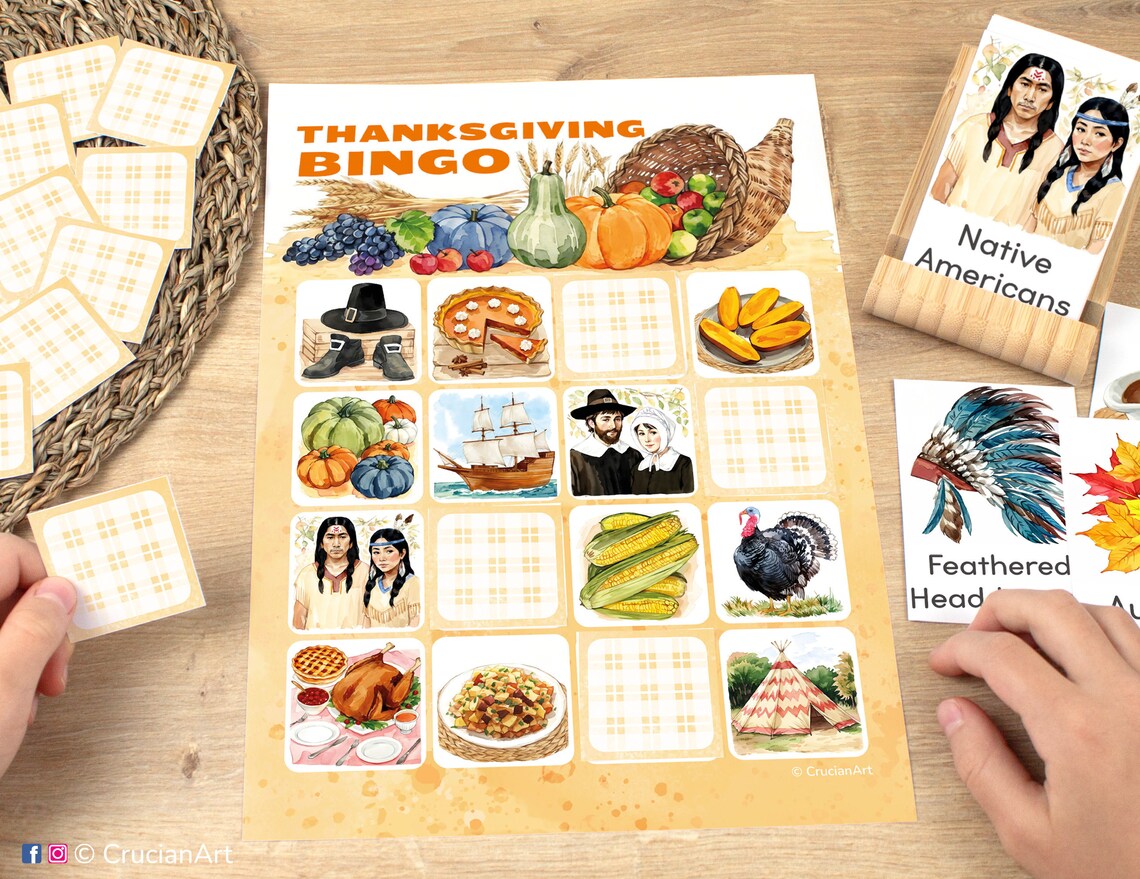 Thanksgiving Day Bingo Game: Printable Preschool, Kindergarten, Toddler ...
