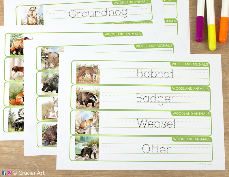Woodland Animals Handwriting Worksheets: Printable Vocabulary Activity ...