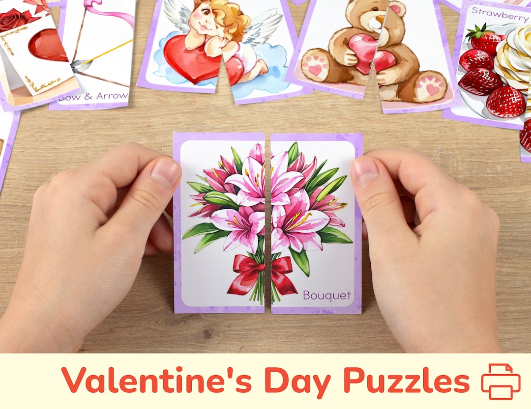 Valentine's Day Puzzle Pairs: Printable Match Cards for Toddlers ...
