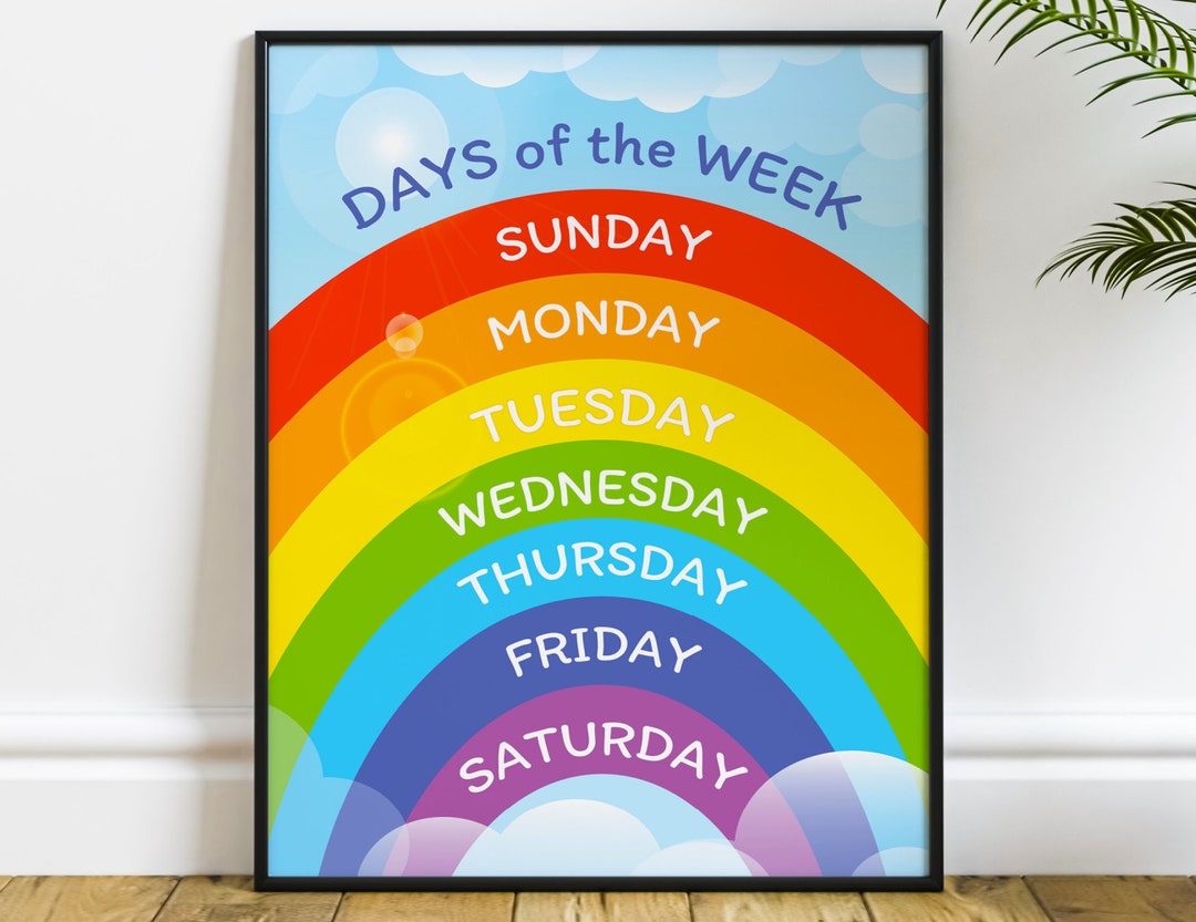 Days of Week Playroom Poster. Rainbow Colors Style Learning Wall Art ...