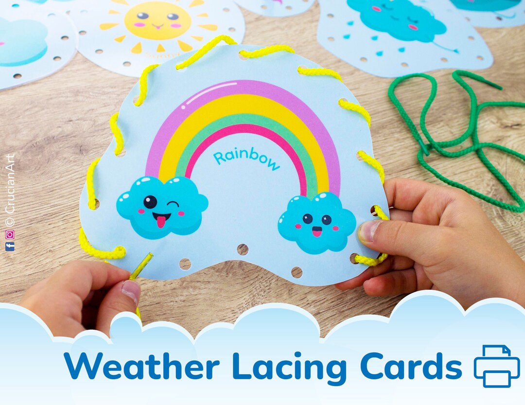 WEATHER Lacing Cards. Printable Fine Motor Skill Tying Toy for Toddler ...