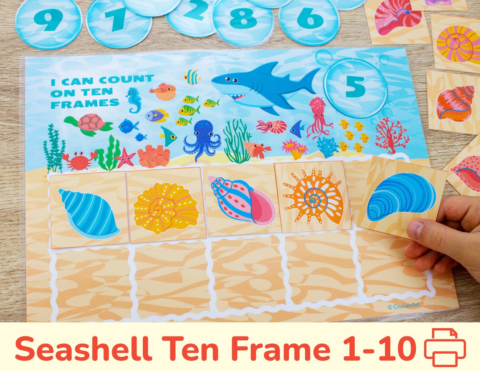 Seashell Ten Frames Counting. Ocean Numbers 1-10 Printable | Etsy