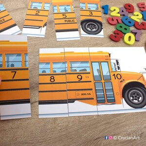 SCHOOL BUS Number Sequence Puzzle. Sequencing 1-10, 11-20 Printable ...