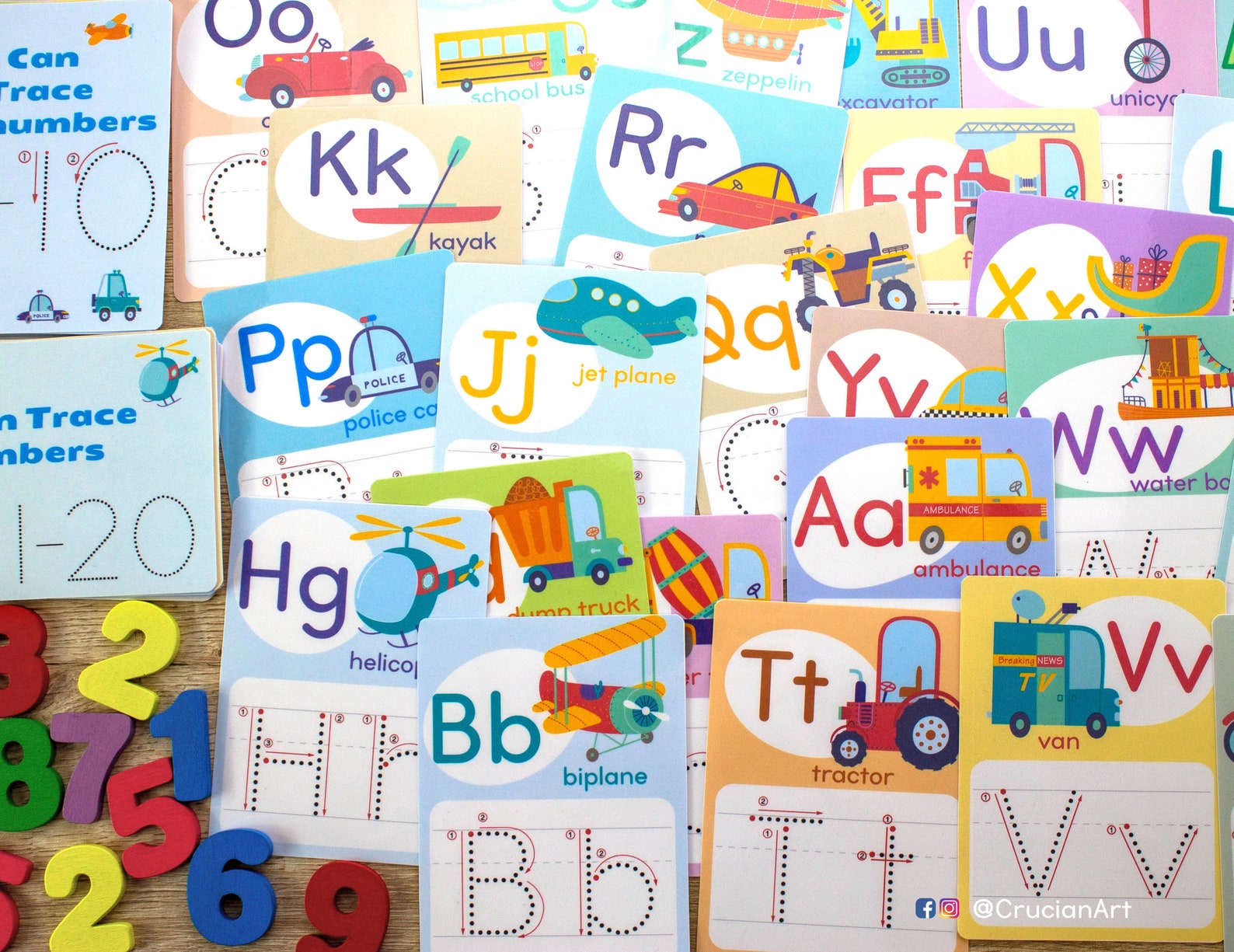 Vehicles Alphabet & Number 1-20 Printable Flash Card. Cars and Trucks ...