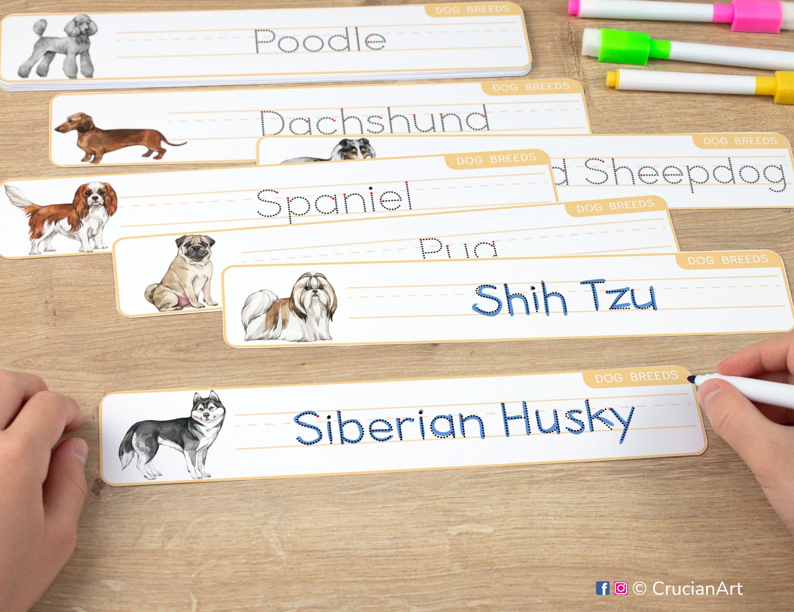 Dog Breed Tracing Strips: Printable Educational Activities, Preschool ...