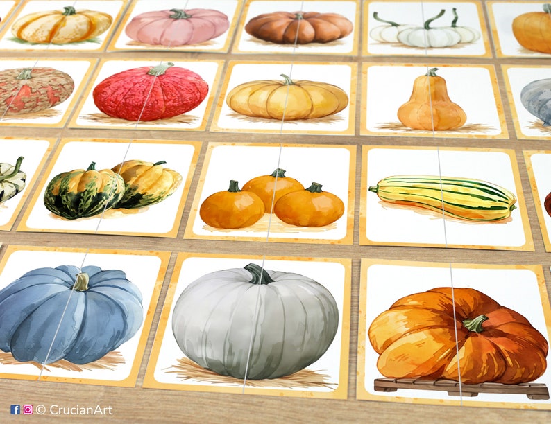Pumpkin & Squash Puzzle Pairs: Printable Match Cards for Toddlers ...