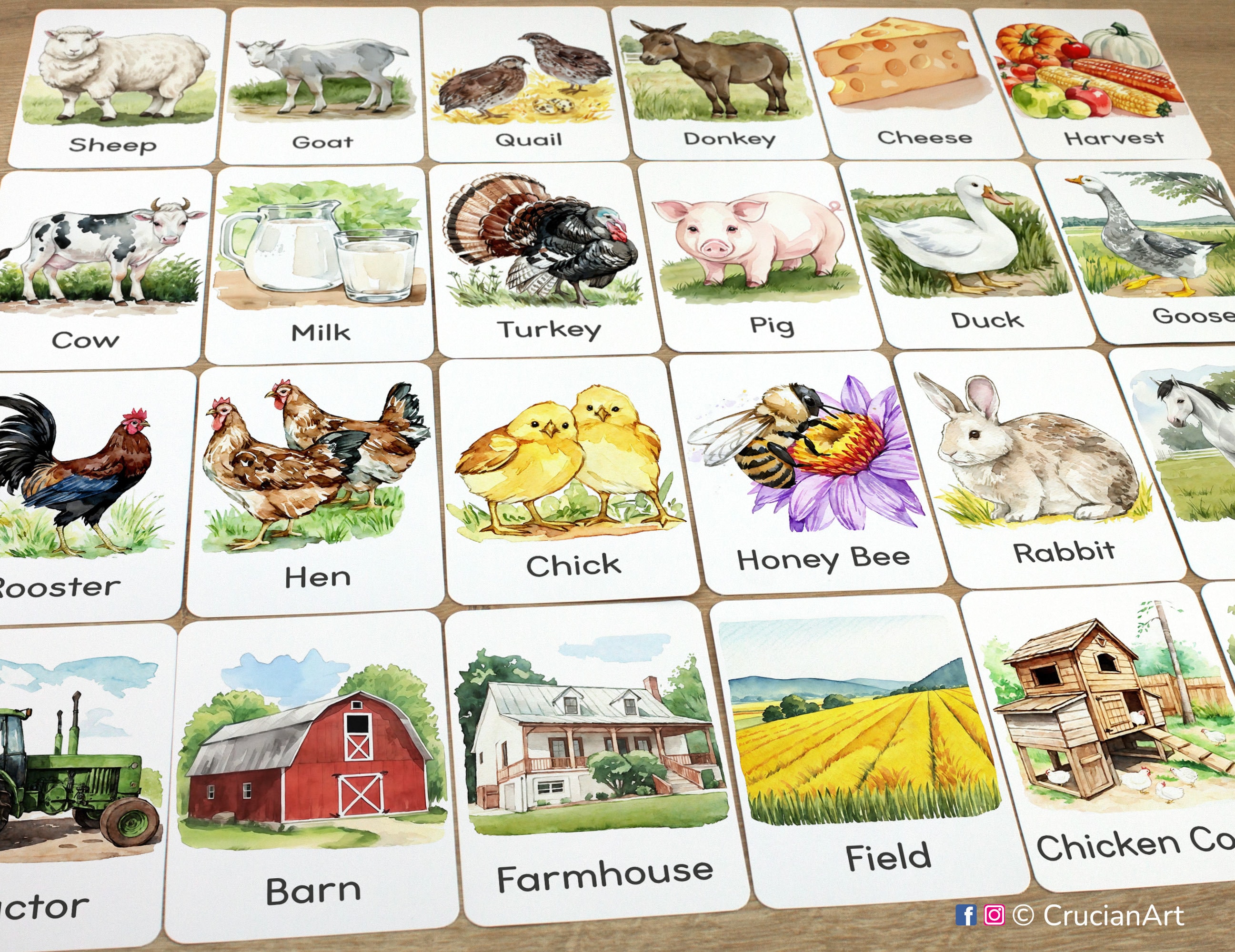 On the Farm Printable Flashcards: Farm Animals Flash Cards, Preschool ...