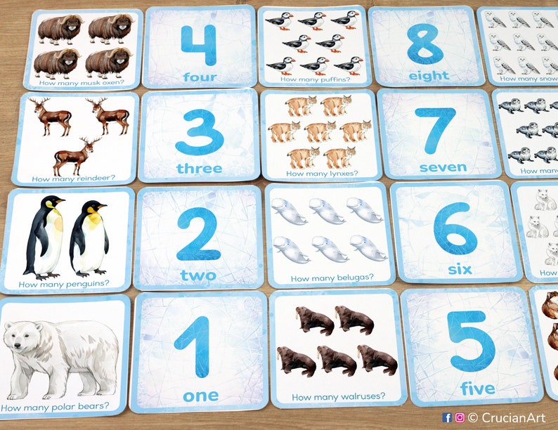 Arctic Animals Counting Activity: Printable Matching Cards. Toddler ...