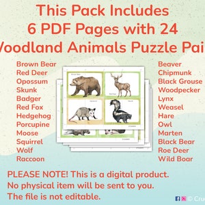 Woodland Animals Puzzle Pairs: Printable Match Cards for Toddlers ...