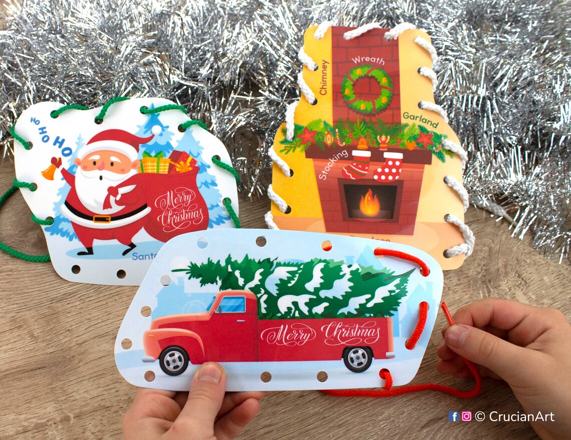 Christmas Lacing Cards Toddler and Preschool. Printable Fine - Etsy