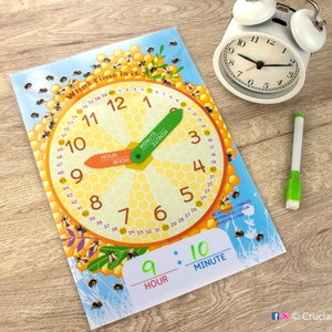 Honey Bee Printable Educational Clock. Learn to Tell Time Worksheet for ...