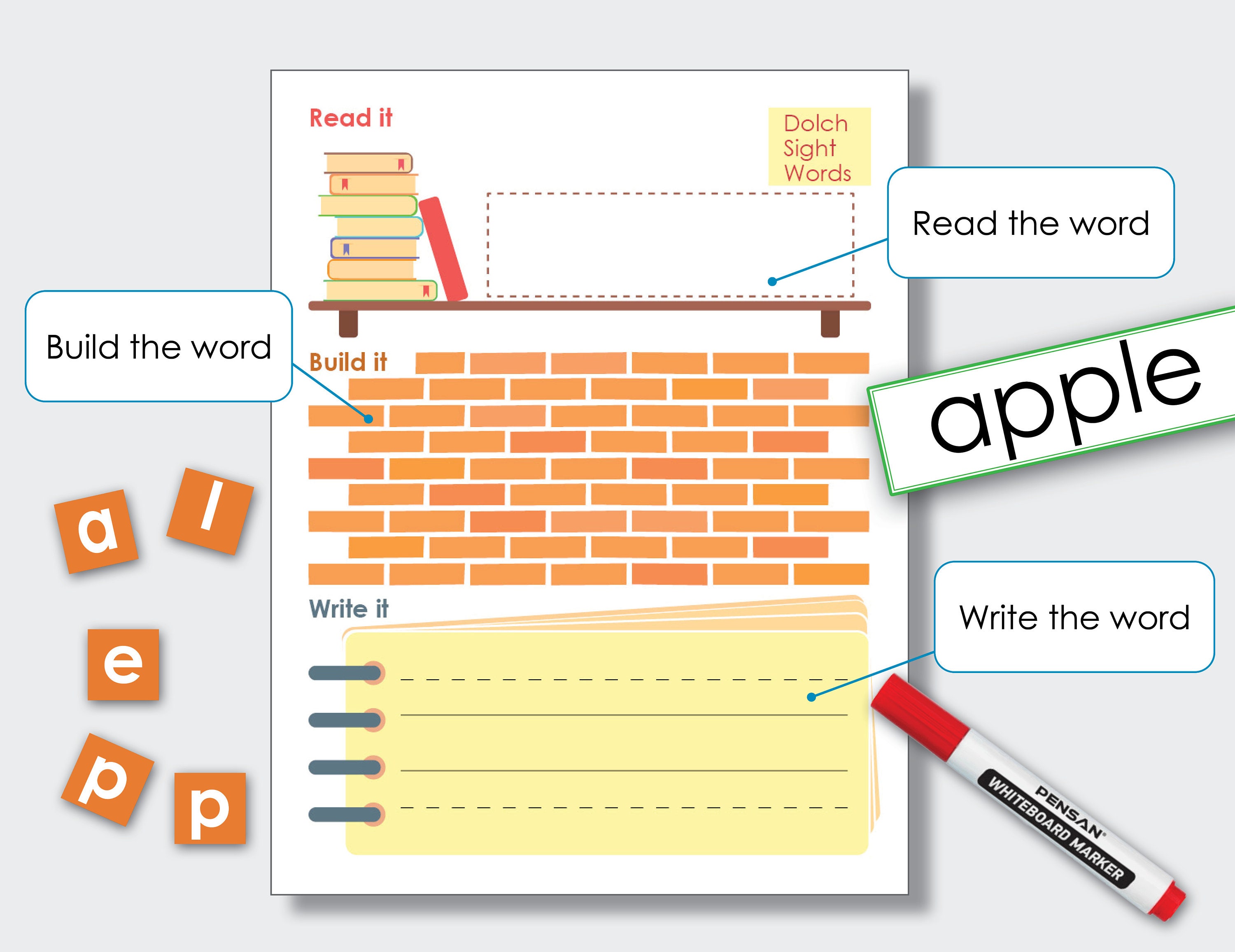 Nouns Dolch Sight Words Printable. Literacy Flash Cards | Etsy