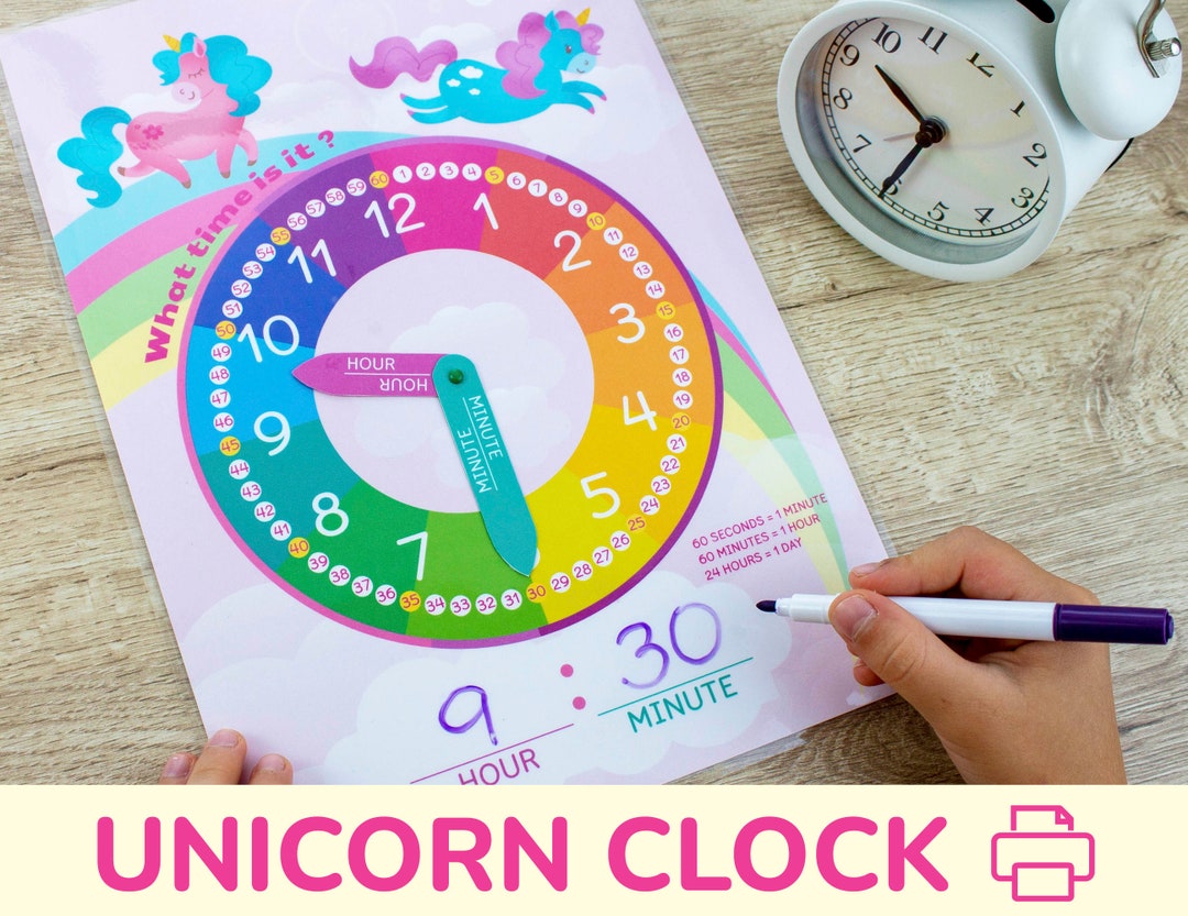 Unicorn Printable Clock for Girl. Telling Time Girly - Etsy