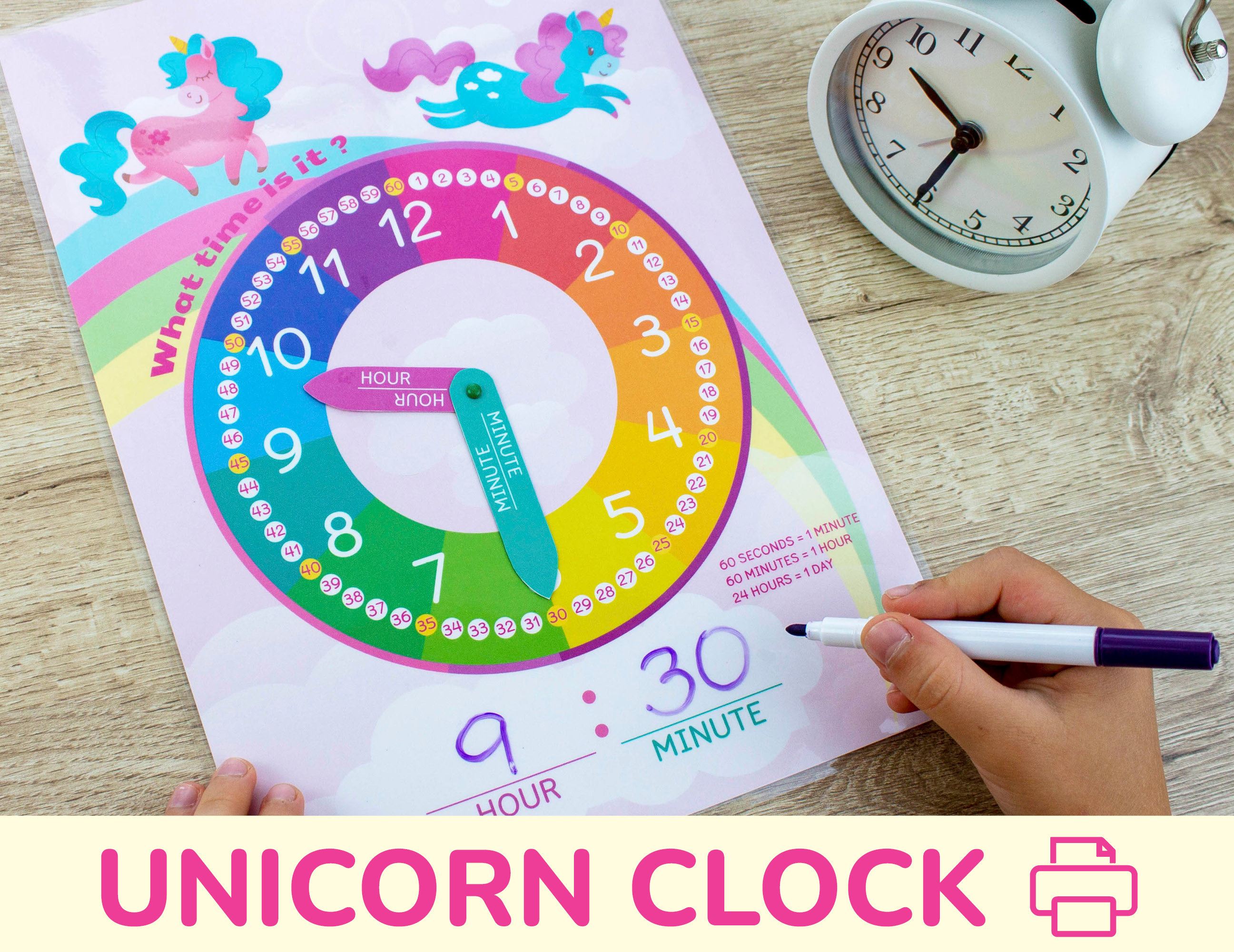 Unicorn Printable Clock for Girl. Telling Time Girly - Etsy