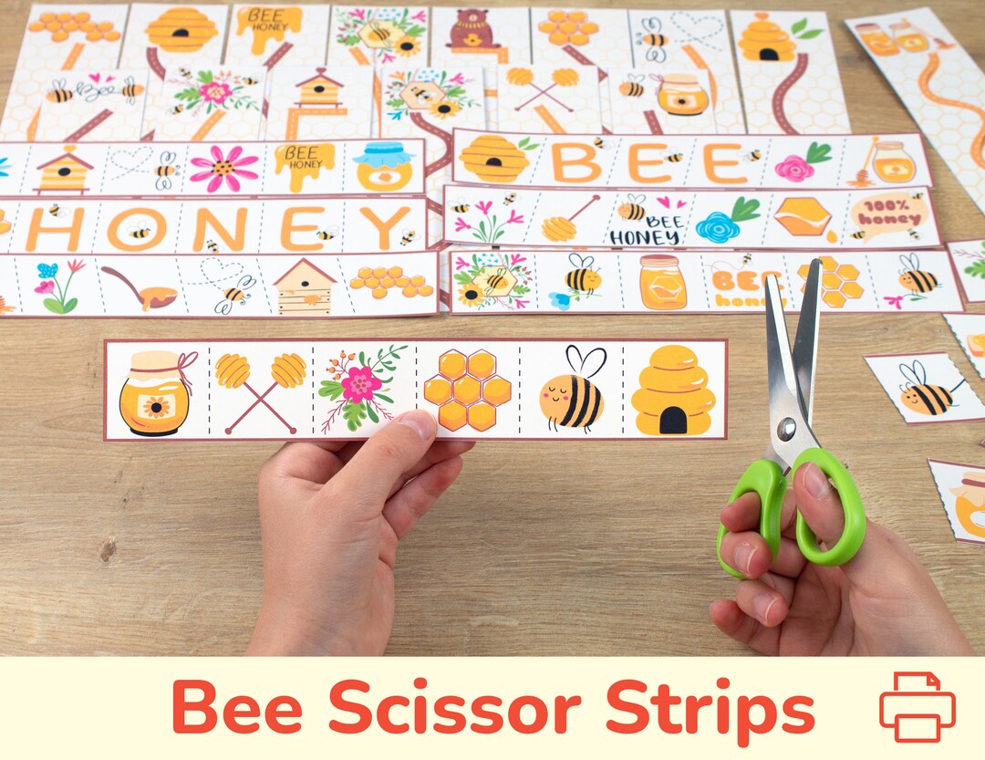Honeybee Scissor Strips. Honey Bee Scissor Skills Printable Activity ...