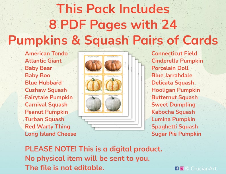 Pumpkin & Squash Memory Game: Printable Matching Activity. Autumn ...