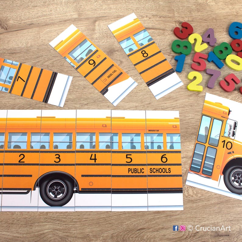 SCHOOL BUS Number Sequence Puzzle. Sequencing 1-10, 11-20 Printable ...