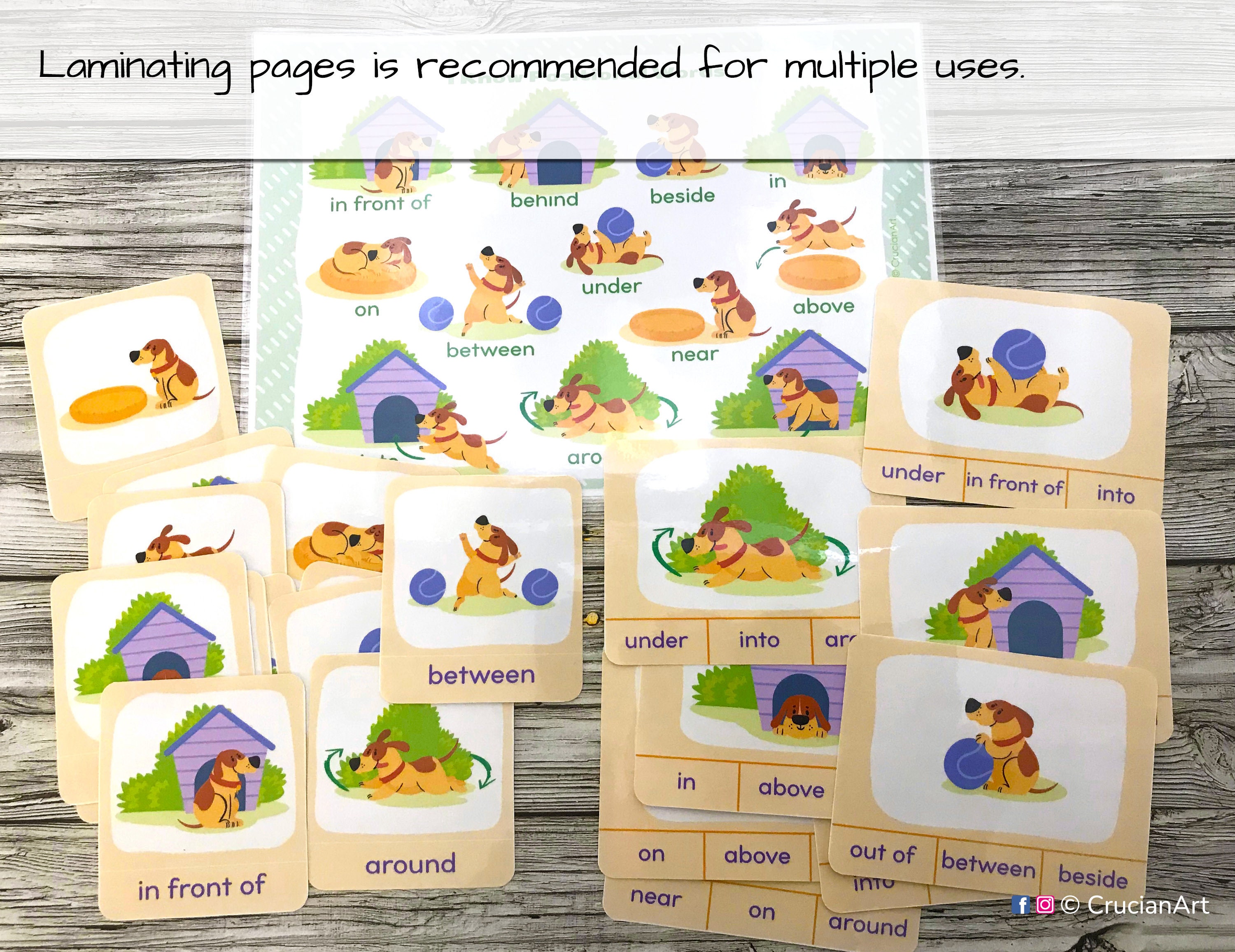 Positional Words Printable Cards. Preposition Flashcard. - Etsy