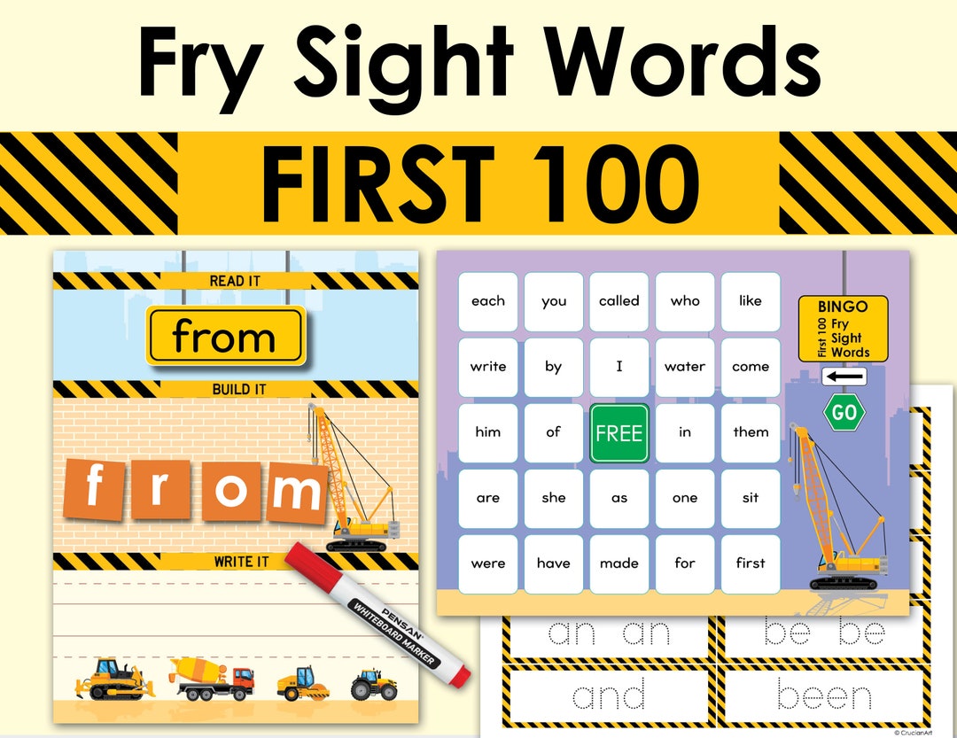 Construction Fry Sight Words Printable Worksheets | Literacy Homeschool ...