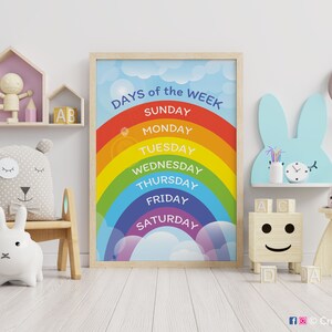 Days of Week Playroom Poster. Rainbow Colors Style Learning Wall Art ...