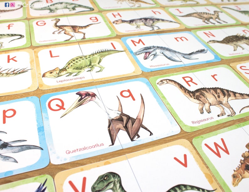 Dinosaur Alphabet Puzzle Pairs. Dino ABC Matching Cards. Toddler ...