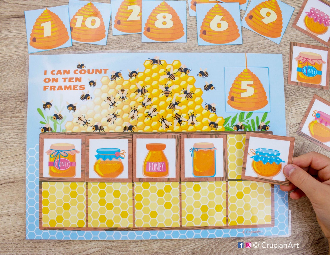 Honeybee Ten Frames Counting. Honey Bee Numbers 1-10 Printable - Etsy