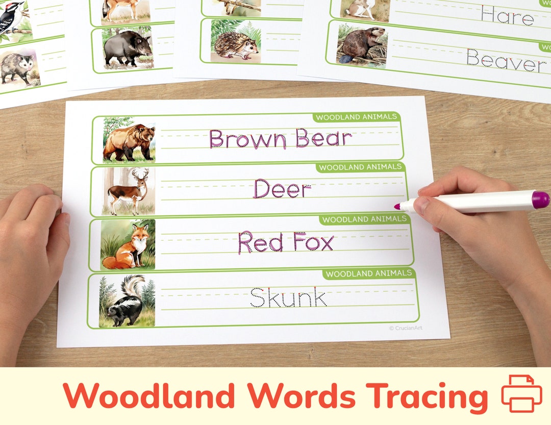 Woodland Animals Handwriting Worksheets: Printable Vocabulary Activity ...