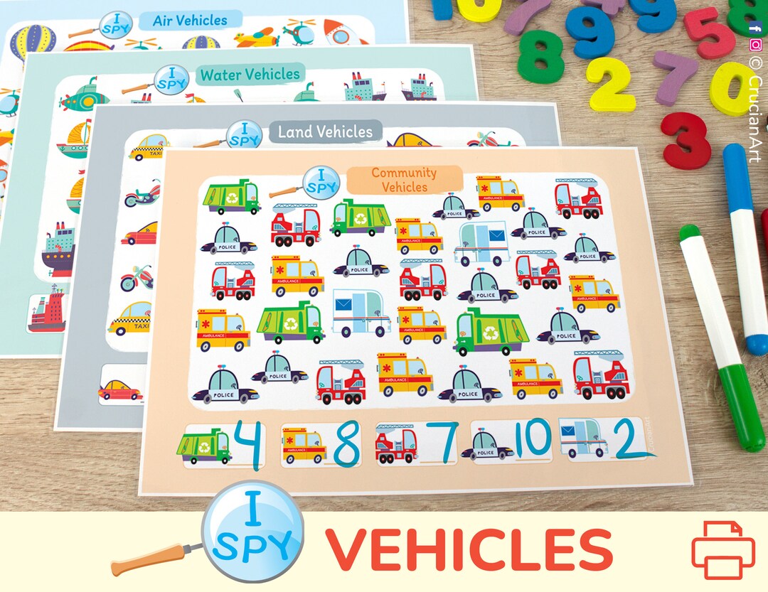 Vehicles Count to 10 Printable Activity. Land, Water, Air, Construction ...