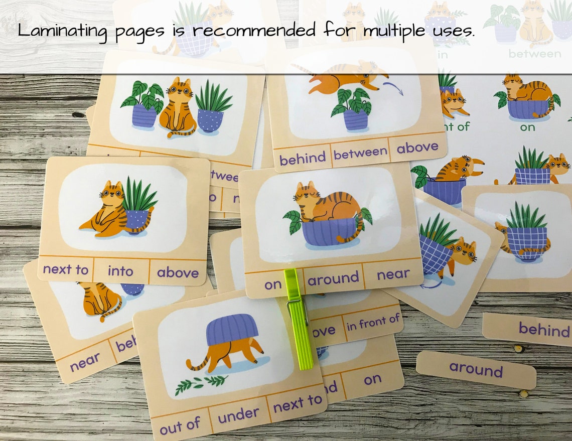 Positional Words Printable Cards. Prepositions Learning | Etsy