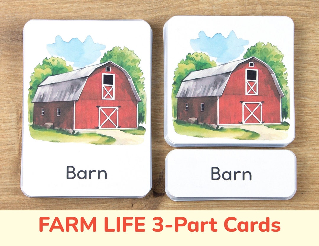 Farm Life Words Learning Flashcards. 3-part Cards Printable - Etsy
