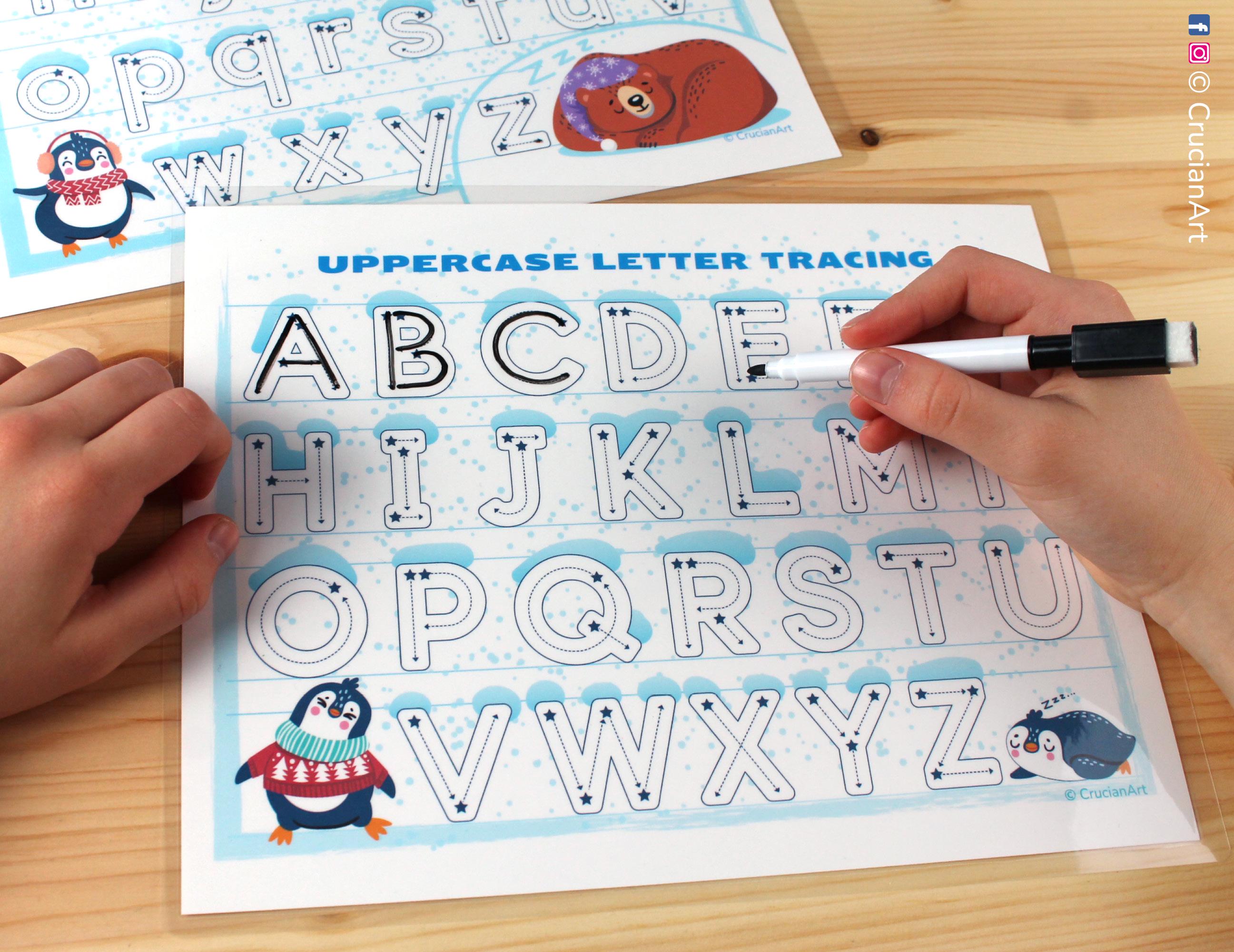 Winter Alphabet Tracing Worksheets: Printable Handwriting Practice ...