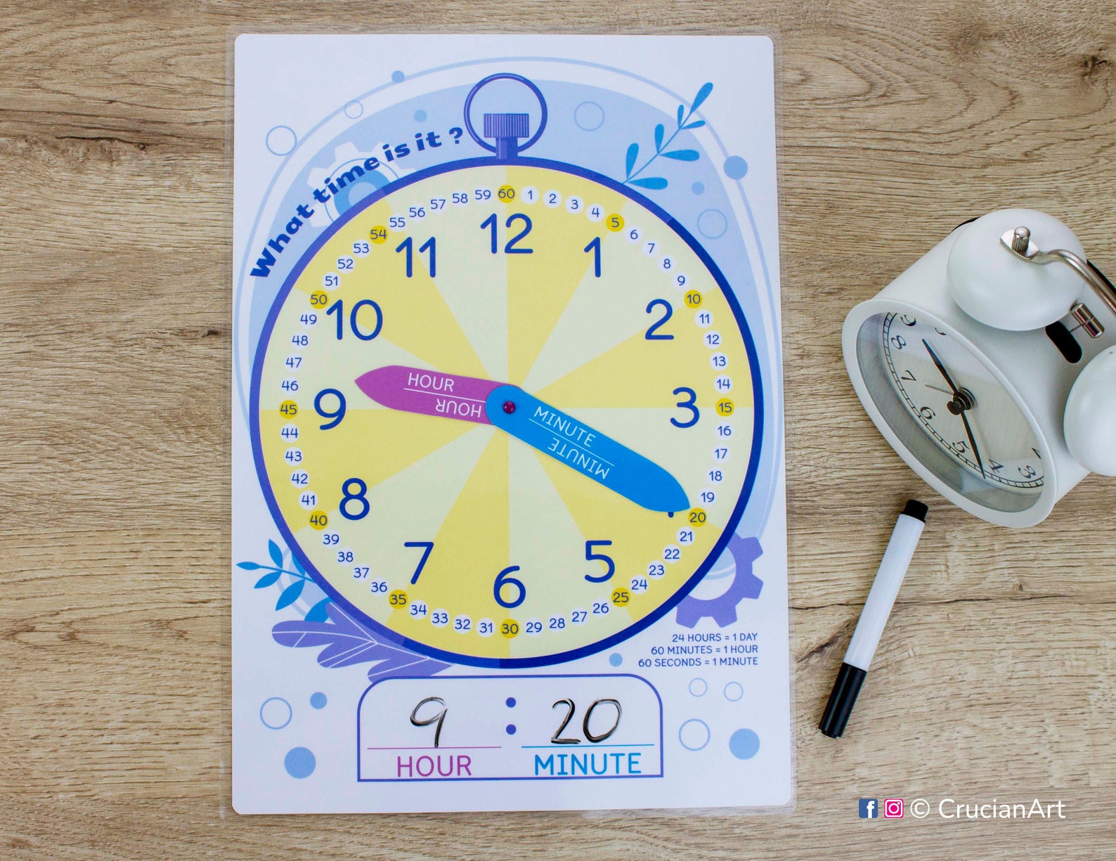 Printable Educational Clock. Learn to Tell Time Worksheet for | Etsy