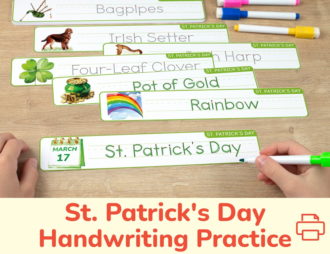 Patrick's Day Handwriting Worksheets: Vocabulary Tracing Strips ...