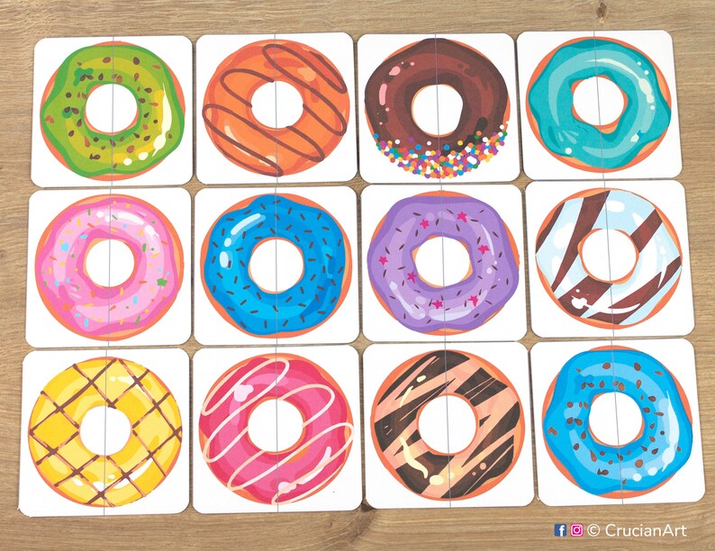 Donut Matching Cards. Printable Match Halves Activity. - Etsy