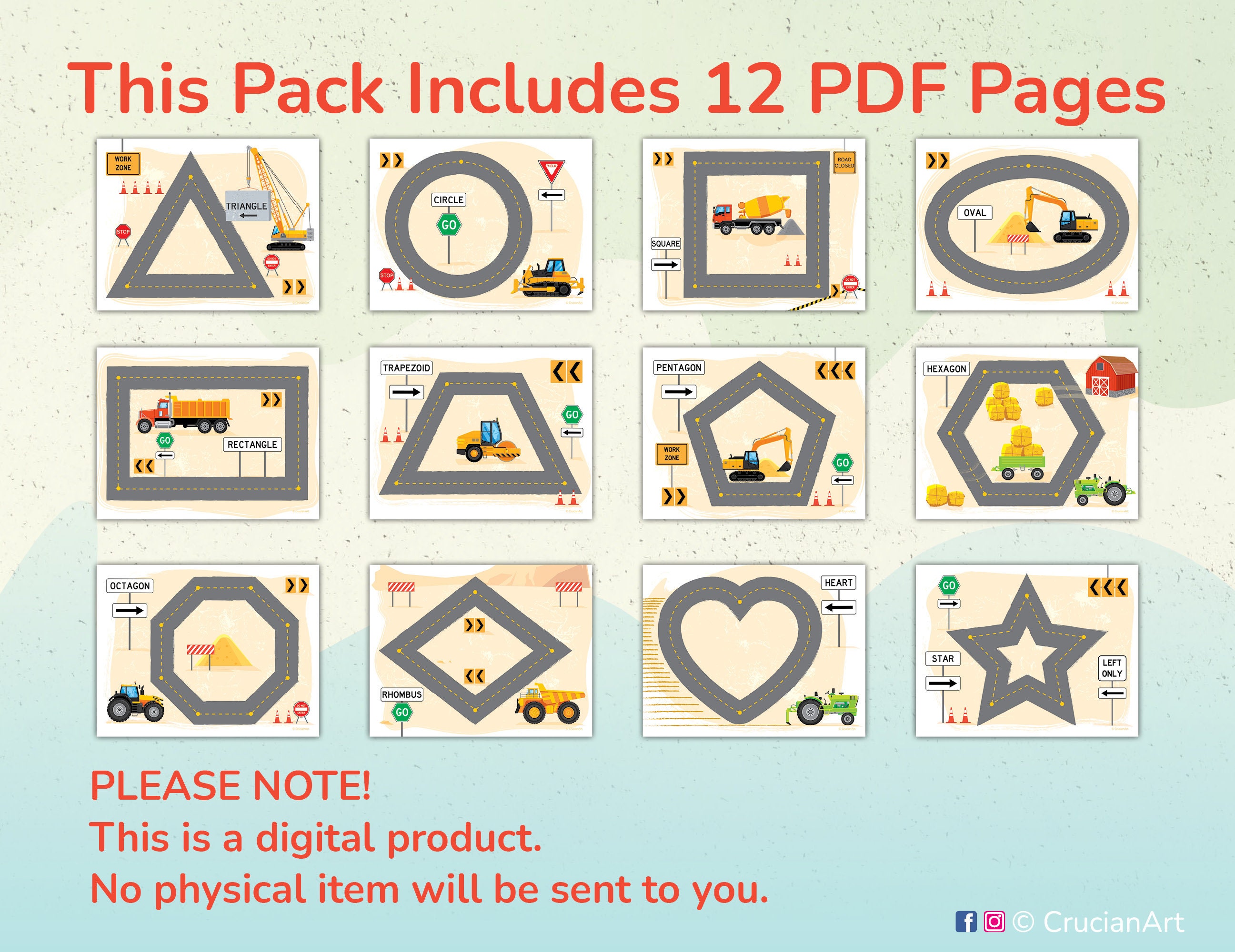 2D Shapes Printable Road Mat for Boys. Construction Truck Tracing ...
