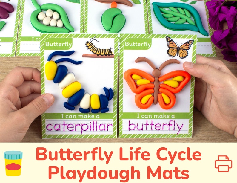 Life Cycle of Butterfly Playdough Mats: Printable Play Dough Activity ...