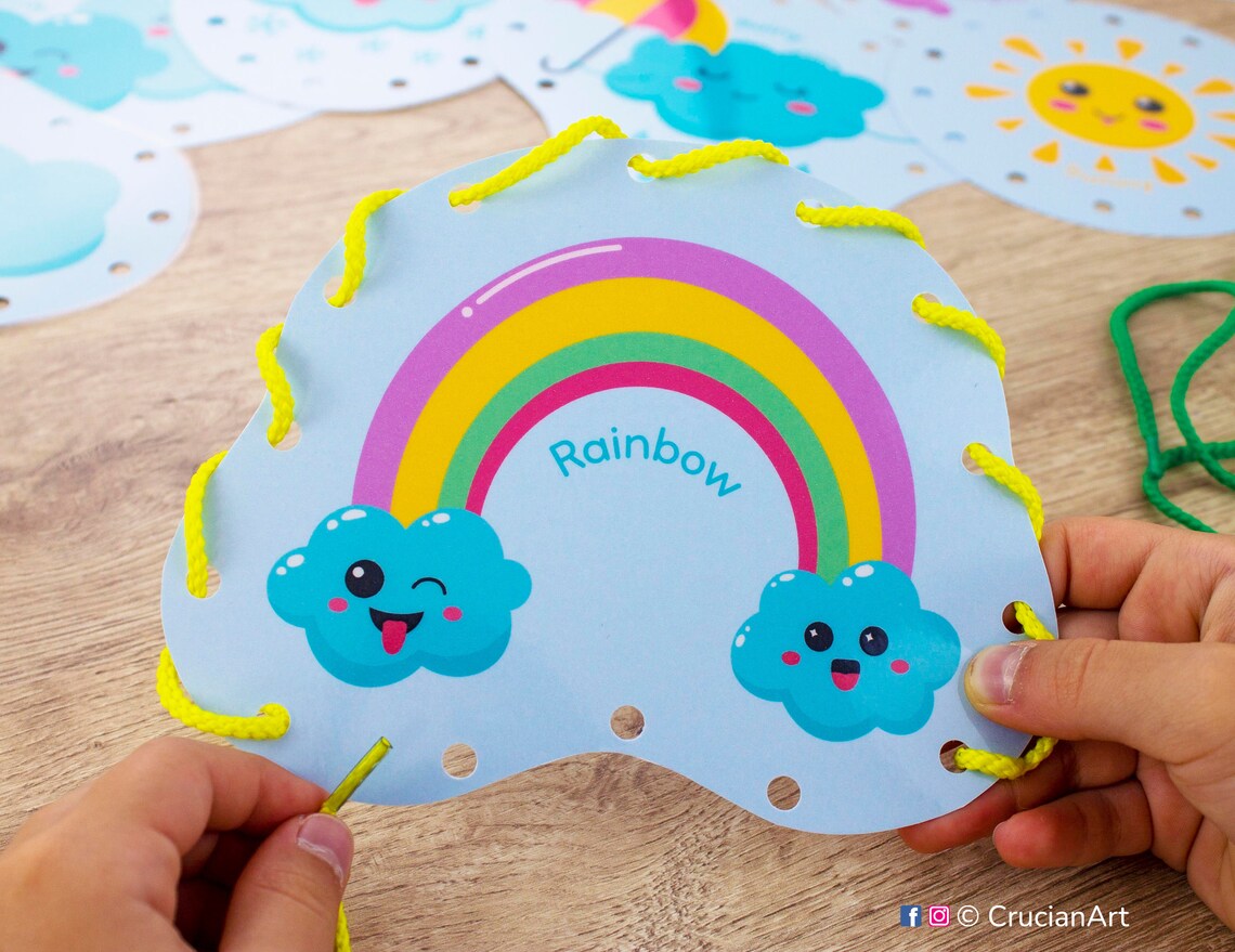 WEATHER Lacing Cards. Printable Fine Motor Skill Tying Toy for | Etsy
