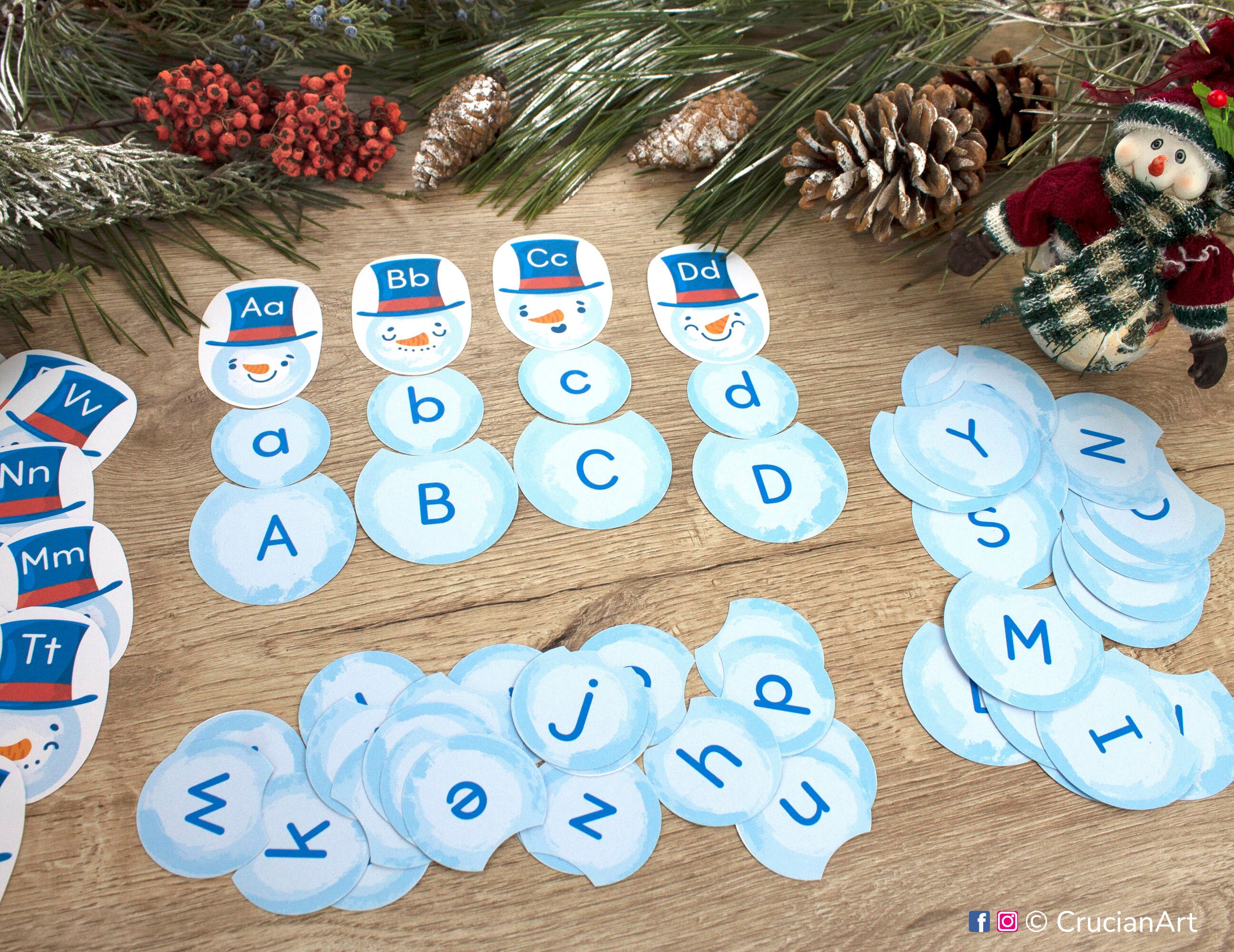 Snowman Alphabet Printable Activity for Preschool, Toddler. Uppercase ...