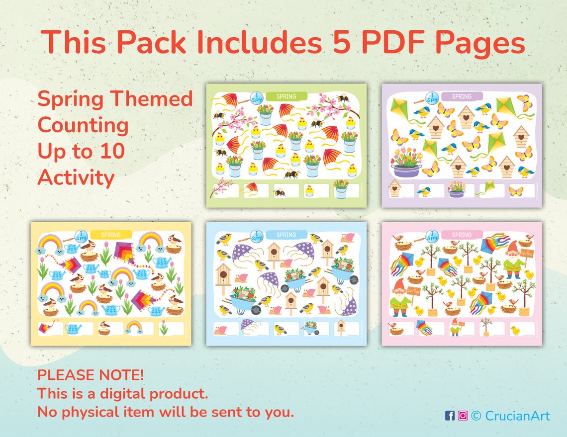 Spring Counting Activity. I Spy Printable Worksheets. - Etsy
