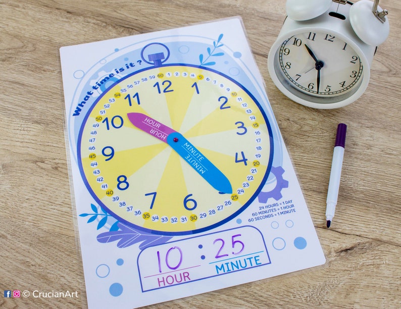 Printable Educational Clock. Learn to Tell Time Worksheet for | Etsy