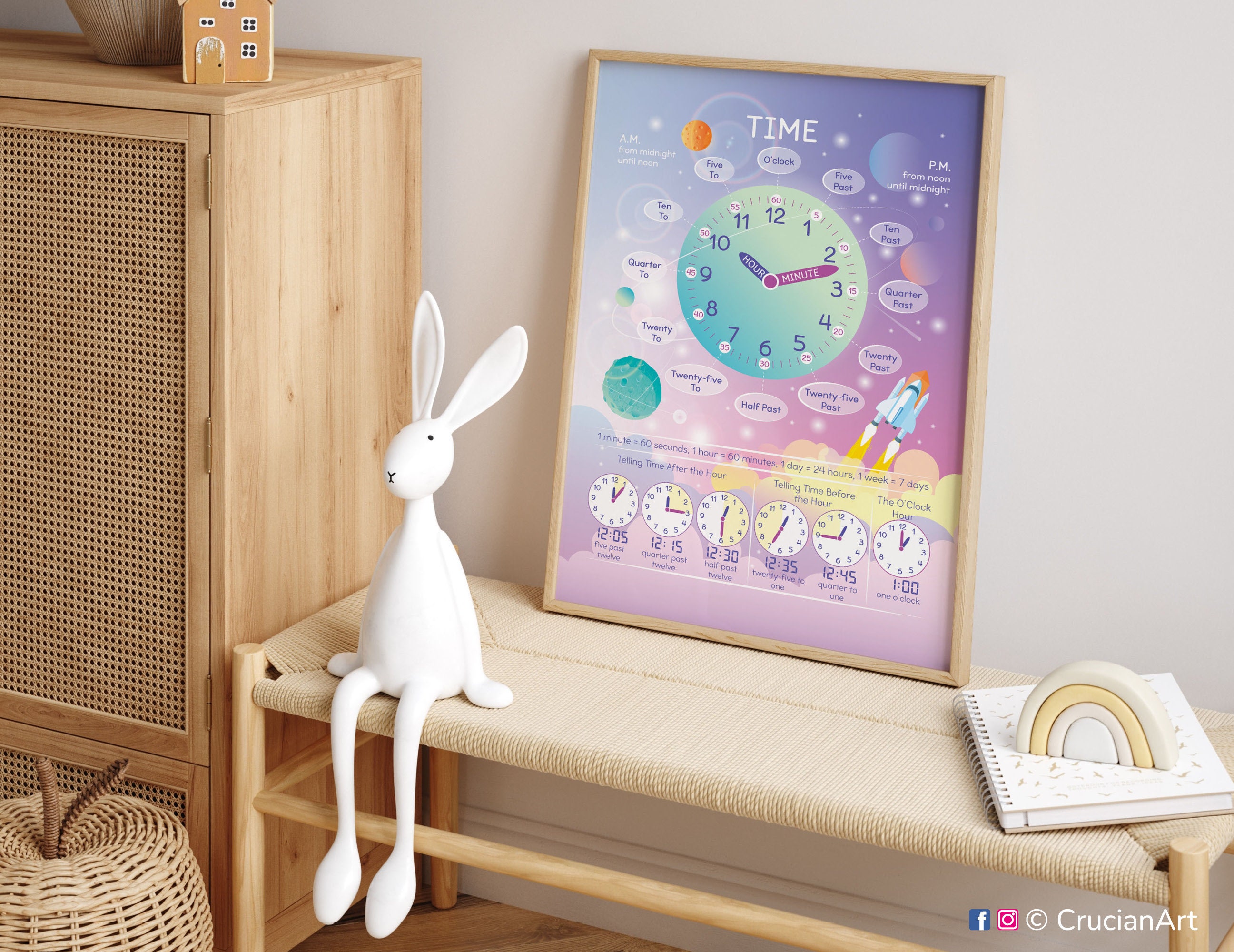 Telling Time Space Theme Educational Poster. Analog Clock - Etsy